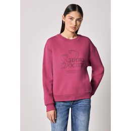 Sweatshirt STREET ONE STUDIO, Damen, Gr. 38, schwarz candy pink, Sweatware, 60% Baumwolle, 40% Polyester, gemustert, normal, Rundhals, B&uuml;ndchen, Sweatshirts Sweatshirt, in Loose Shape