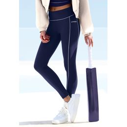 Damen Funktionsleggings, blau, Gr. XS, Copenhagen Studios, unifarben mit Farbeinsatz, Trikot, Obermaterial: 78% Polyester, 22% Elasthan, Hosen, mit