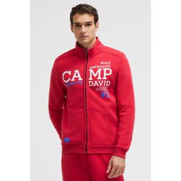 CAMP DAVID Damen Sweatjackeclassic rot, Gr. S, bedruckt, bestickt, Material: 65% Baumwolle, 35% Polyester, Sweatjacken, mit Stehkragen