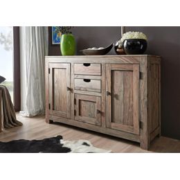 Sideboard Sheesham 130x45x85 grau ge&ouml;lt NATURE GREY #86