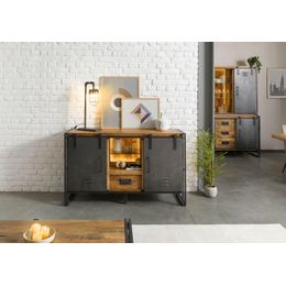 Sideboard Mango / Altholz 150x45x90 natur / grau lackiert / Metall grau BLACKBURN LUX #411