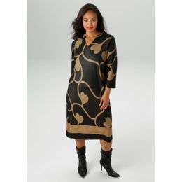 ANISTON PLUS Damen Jerseykleid, schwarz, Gr. 52, gemustert, Jersey, Obermaterial: 85% Viskose, 10% Polyester, 5% Elasthan, Kleider, mit interessantem