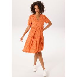 Sommerkleid Aniston CASUAL, Damen, Gr. 36, N-Gr, orange, apricot, wei&szlig;, Web, Obermaterial: 100% Viskose, bedruckt, gemustert, figurumspielend kniefrei, V-Ausschnitt, Kleider Sommerkleid, mit fantasievollem, grafischen Druck - NEUE KOLLEKTION