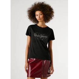 Pepe Jeans Damen T-Shirt "BRADY"999schwarz, Gr. L, Single Jersey, Obermaterial: 100% Baumwolle, Shirts, mit Rundhals, Nietenapplikation