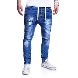 behype Herren Slim-fit-Jeans "Mood", blau, Gr. 36, 98% Baumwolle, 2% Elasthan, Jeans, im coolen Jogger-Stil