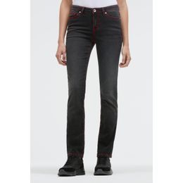 Regular-fit-Jeans SOCCX, Damen, Gr. 26, L&auml;nge 30, schwarz, Denim/Jeans, Material: 63% Baumwolle, 25% Polyester, 10% Viskose, 2% Elasthan, Zusatz: Enth&auml;lt nichttextile Teile tierischen Ursprungs (Badge), Abriebeffekte, regular fit, Jeans, mit breiten N&auml;hten