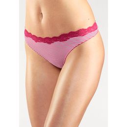 Lascana Damen String, Gr. 32, rot, Obermaterial: 95% Baumwolle, 5% Elasthan. Spitze: 87% Polyamid, 13% Elasthan, gepunktet, gestreift, unifarben,