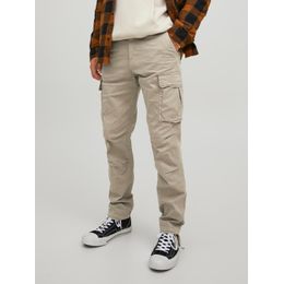 Jack & Jones JACK & JONES Herren Cargohose "STACE TUCKER", beige, Gr. 31, unifarben, Web, Obermaterial: 97% Baumwolle, 3% Elasthan, Hosen