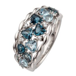 Jobo Damen Goldring "Ring Wei&szlig;goldring", 56, VS = sehr kleine Einschl&uuml;sse, Diamanten Wei&szlig;gold 585, blau, Diamanten, Wei&szlig;gold 585, Fingerringe, 585