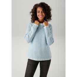 Aniston CASUAL Damen Strickpullover, wei&szlig;, Gr. 36, unifarben mit Farbeinsatz, Grobstrick, Obermaterial: 100% Polyacryl, Pullover, mit gemusterten