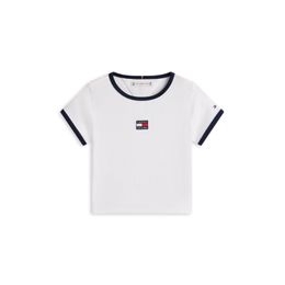 Tommy Hilfiger M&auml;dchen T-Shirt, wei&szlig;, Gr. 14, unifarben, Single Jersey, Obermaterial: 98% Baumwolle, 2% Elasthan, Shirts, Kinder bis 16 Jahre, mit