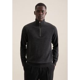 Stehkragenpullover Seidensticker "Schwarze Rose", Herren, Gr. M, grau (anthra m&eacute;lange), 100% Wolle, unifarben, regular fit, ohne Ausschnitt, Pullover Stehkragenpullover, Quarter Zip Uni