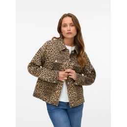 V&eacute;ro Moda Kurzjacke VERO MODA "VMTESSA LS OVERSIZE DNM AOP JACKET NOOS", Damen, Gr. S, silber mink aop:leopard, Web, Obermaterial: 97% Baumwolle, 3% Elasthan, animal-print, bedruckt, normal, Jacken Kurzjacke, mit Animal-Print