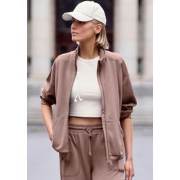 Damen Sweatjacke, Copenhagen Studios, Gr. 44, braun, Sweatware, Obermaterial: 54% Modal, 40% Polyester, 6% Elasthan, unifarben, Sweatjacken, aus