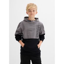 bonprix Kinder Kapuzensweatshirt "Hoodie aus reiner Baumwolle", grau, Gr. 176, colorblocking, Sweatware, Obermaterial: 100% Baumwolle, Sweatshirts,