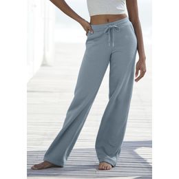 Vivance Damen Relaxhose, Gr. 32, blau, angeraute Sweatware, Obermaterial: 50% Polyester, 30% Viskose, 20% Baumwolle, unifarben, Basic, Hosen, mit