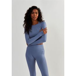 BESHAPED Damen Langarmshirt "Femme Force", blau, Gr. L, gestreift, 90% Nylon, 10% Elasthan, Shirts, mit langen &Auml;rmeln und gerippter Textur