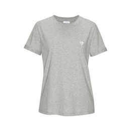 Lascana Damen T-Shirtgrau meliert, Gr. 36, meliert, Jersey, Obermaterial: 60% Baumwolle, 40% Polyester, Shirts, mit s&uuml;&szlig;er Herz-Stickerei,