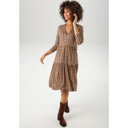 Aniston CASUAL Damen Jerseykleid, braun, Gr. 42, bedruckt, gemustert, Single Jersey, Obermaterial: 95% Viskose, 5% Elasthan, Kleider, mit