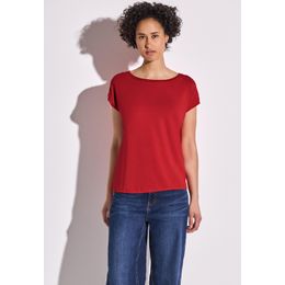 Street One Damen T-Shirt, rot, Gr. 46, unifarben, Stoff, 95% Viskose, 5% Elasthan, Shirts, mit U-Boot-Ausschnitt