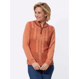 Classic Basics Damen Stehkragenpullover "Pullover", orange, Gr. 50, gemustert, 100% Polyacryl, Pullover
