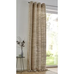 Vorhang Kutti, B:130cm H:145cm, beige, Leinenstruktur, Baumwolle, Polyester, Wohnzimmer, Gardinen, "Crinkle allover", Musselin-Struktur, Handmade,