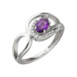 Goldring Jobo "Ring Wei&szlig;goldring Amethystring" Gr. 50, lila, Fingerringe, Damen, 50, Wei&szlig;gold 333, Goldring, 333 Wei&szlig;gold mit Amethyst und 11 Zirkonia
