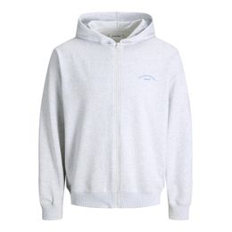 Jack & Jones Kinder Kapuzensweatjacke "JJCOLLEGE LOGO SWEAT ZIP HOOD JNR"wei&szlig; melange, Gr. 140, JACK & JONES JUNIOR, bedruckt, unifarben, Sweatware, Obermaterial: