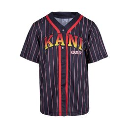 Karl Kani Damen T-Shirt "Karl Kani Herren KM233-003-1 KK Serif Pinstripe Baseball Shirt"schwarz, rot, wei&szlig;, Gr. L, gestreift, 100% Polyester, Shirts