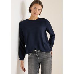 Langarmbluse Cecil, Damen, Gr. M (40), universal blau, Web, Obermaterial: 56% Viskose, 43% Polyester, 1% Elasthan, unifarben, l&auml;ssig geschnitten h&uuml;ftbedeckend, Rundhals, elastischer Bund, Blusen, mit Smock-Ausschnitt