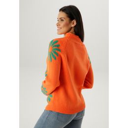 Damen Strickpullover, orange, Gr. 44, Aniston SELECTED, gebl&uuml;mt, gemustert, Strick, Obermaterial: 100% Polyacryl, Pullover, mit gro&szlig;en,