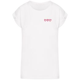 MISS TEE Damen T-Shirt "Miss Tee Three In A Row Ladies Extended Shoulder Tee"wei&szlig;, Gr. S, bedruckt, 100% Baumwolle, Shirts