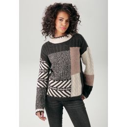 Aniston CASUAL Damen Strickpullover, grau, Gr. 44, Jacquardmuster, Zopfmuster, meliert, Grobstrick, Obermaterial: 94% Polyacryl, 6% Nylon, Pullover,