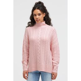 SOCCX Damen Rundhalspulloverpearl rose, Gr. ML, unifarben, Material: 86% Polyacryl, 14% Nylon, Pullover, mit Seitenschlitze