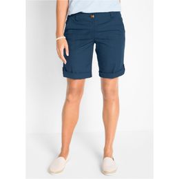 bonprix Damen Bermudas "Stretch Bermuda", blau, Gr. 40, unifarben, Web, Obermaterial: 97% Baumwolle, 3% Elasthan, Hosen, gerade geschnitten und