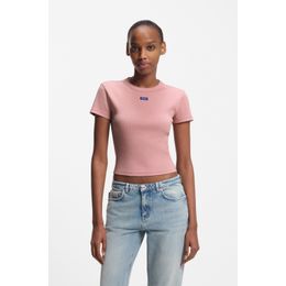 T-Shirt HUGO BLUE "Baby Tee", Damen, Gr. XL (42), light, pastel pink 681, Single Jersey, Obermaterial: 96% Baumwolle, 4% Elasthan, unifarben, slim fit bauchfrei, Rundhals, Shirts T-Shirt, in verk&uuml;rzter L&auml;nge