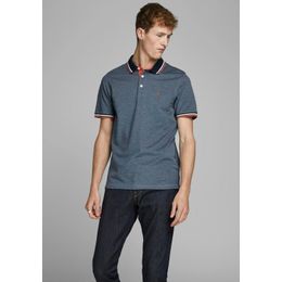Jack & Jones JACK & JONES Herren Poloshirt "JJEPAULOS Poloshirt mit klassischem Kragen und figurbetonter Form", blau, Gr. XS, unifarben mit Farbeinsatz, Piqu&eacute;,