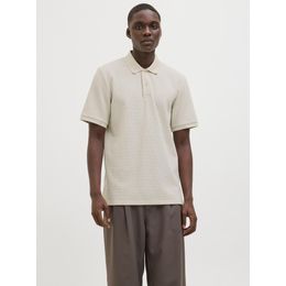 Jack & Jones JACK & JONES Herren Poloshirt "JJEAUSTIN POLO SS NOOS", beige, Gr. M, bestickt, unifarben, Jersey, Obermaterial: 58% Polyester, 40% Baumwolle, 2%