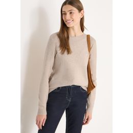 Strickpullover Cecil, Damen, Gr. XS (36), desert beige melange, Strick, Obermaterial: 37% Baumwolle, 34% Polyacryl, 26% Polyester, 3% Elasthan, unifarben, normal h&uuml;ftbedeckend, U-Boot-Ausschnitt, Flachstrickb&uuml;ndchen, Pullover Strickpullover, mit U-Boot-Ausschnitt