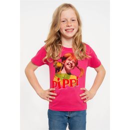 logoshirt M&auml;dchen T-Shirt "Langstrumpf & Herr Nilsson", pink, Gr. 92, bedruckt, 100% Baumwolle, Shirts, mit lizenziertem Print