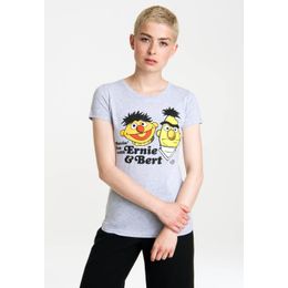 logoshirt Damen T-Shirt "Sesamstra&szlig;e - Ernie & Bert Fun", grau, Gr. S, bedruckt, meliert, 95% Baumwolle, 5% Viskose, Shirts, mit Ernie und Bert-Print