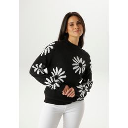 Damen Strickpullover, schwarz-wei&szlig;, Gr. 38, Aniston SELECTED, gebl&uuml;mt, gemustert, Strick, Obermaterial: 100% Polyacryl, Pullover, mit gro&szlig;en,