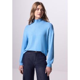 Damen Langarmshirt, blau, Gr. 44, STREET ONE STUDIO, unifarben, Stoff, 80% Viskose, 15% Polyester, 5% Elasthan, Shirts, aus softem Materialmix