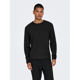 Only & Sons ONLY & SONS Damen Strickpullover "ONSERIC REG 12 STRUC CREW KNIT", schwarz, Gr. M, unifarben, Strick, Obermaterial: 100% Baumwolle, Pullover,