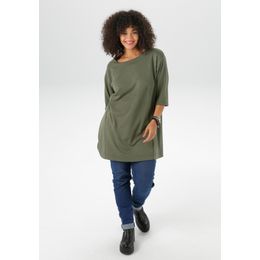 ANISTON PLUS Damen Longshirt, gr&uuml;n, Gr. 48, Jersey, Obermaterial: 76% Polyester, 18% Viskose, 6% Elasthan, Shirts, aus elastische Qualit&auml;t