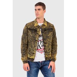 Cipo & Baxx CIPO & BAXX Herren Jeansjacke "'JEANS JACKET'", gelb, Gr. S, bedruckt, 98% Baumwolle, 2% Elasthan, Jacken, mit coolem Alloverprint