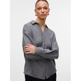 V&eacute;ro Moda VERO MODA Damen Langarmbluse "VMMELANEY QUEENY LS SHIRT WVN NOOS", grau, Gr. M, meliert, Web, Obermaterial: 100% Polyester, Blusen, Kunstfaser, loose