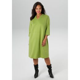 ANISTON PLUS Damen Jerseykleid, gr&uuml;n, Gr. 50, unifarben, Jersey, Obermaterial: 70% Polyester, 25% Viskose, 5% Elasthan, Kleider, mit praktische