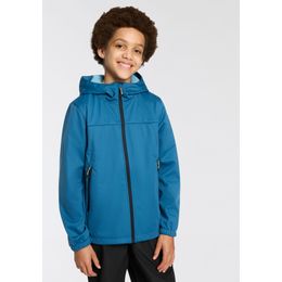 Softshelljacke Icepeak "KONAN JR", Herren, Gr. 140, blau (blau2), Softshell, Obermaterial: 100% Polyester, hoch geschlossener Ausschnitt, B&uuml;ndchen, Jacken Softshelljacke, f&uuml;r Kinder und Jugendliche, wasserabweisend, windabweisend