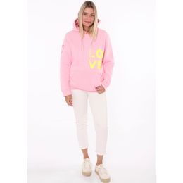 Zwillingsherz Damen Kapuzensweatshirt, pink, Gr. LXL, Sweatware, Obermaterial: 50% Baumwolle, 50% Polyester, Sweatshirts, mit gesticktem Neon Herz am